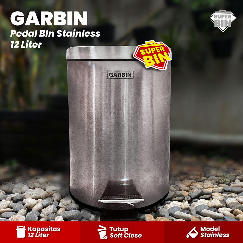 Jual Garbin Tempat Sampah Bulat Stainless Injak Pedal Tutup Soft Close ...