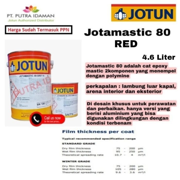 Jual JOTUN CAT EPOXY JOTAMASTIC 80 RED 4.6 LITER / 2 KOMPONEN CAT EPOXY ...