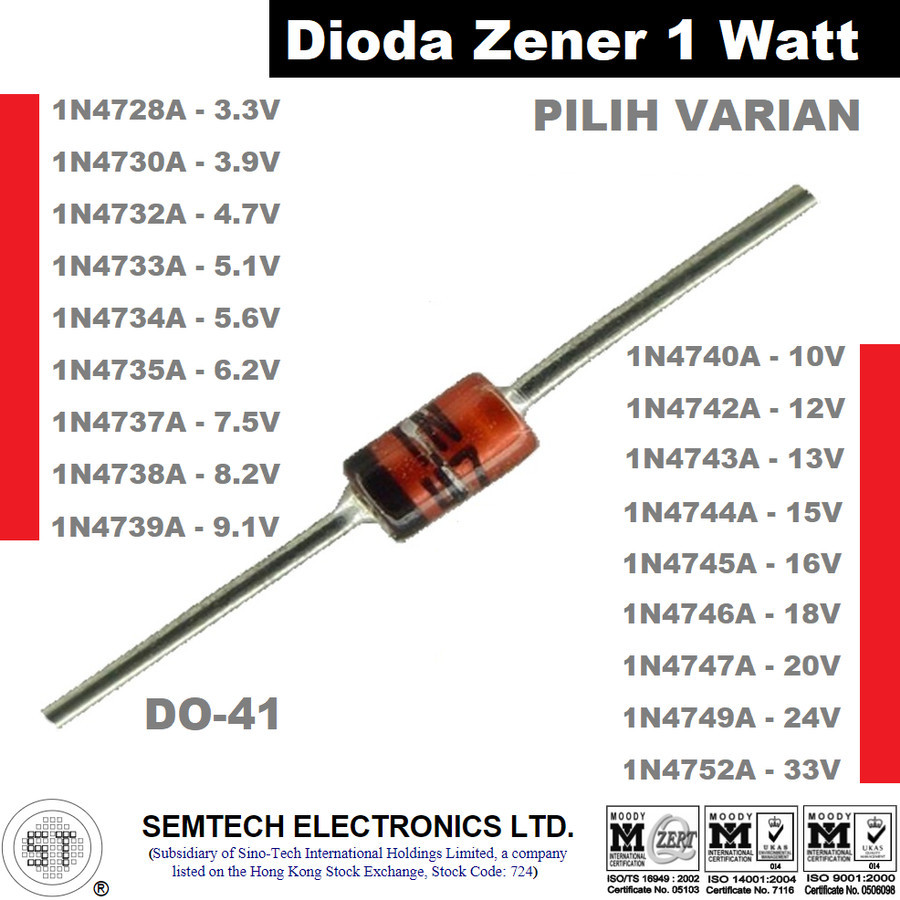 Jual Dioda Zener DIode 1 Watt 1W 1N4742A - 12V | Shopee Indonesia