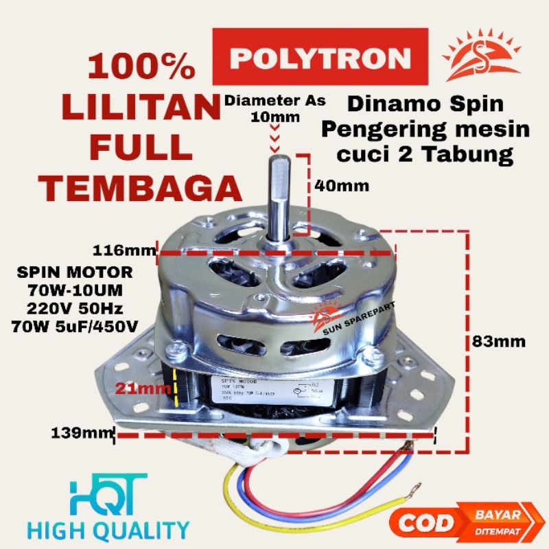 Jual Dinamo spin pengering mesin cuci Polytron 2 tabung lilitan full tembaga high quality spin ...