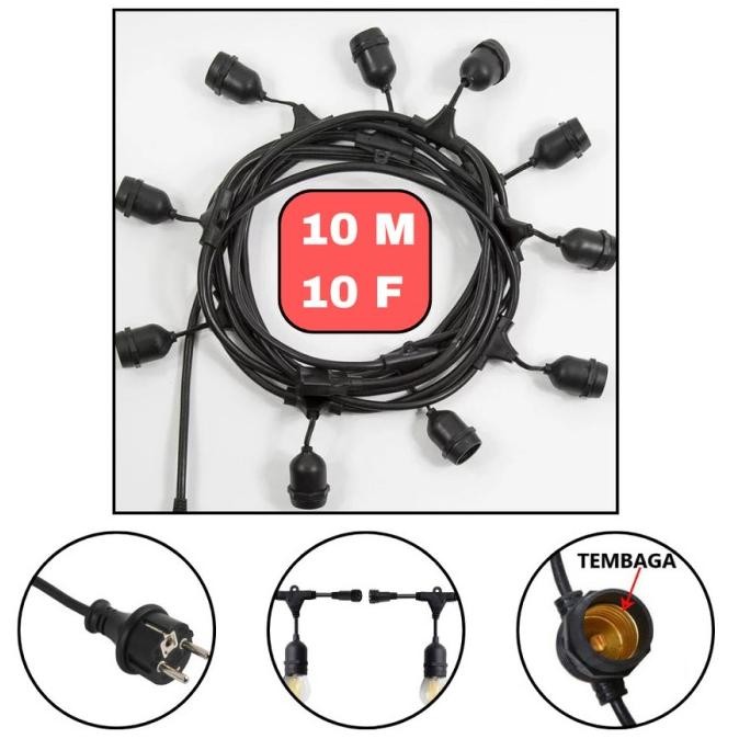 Jual Kabel Fitting Gantung Lampu Outdoor Taman 10 Fitting - 10 Meter Dekor | Shopee Indonesia