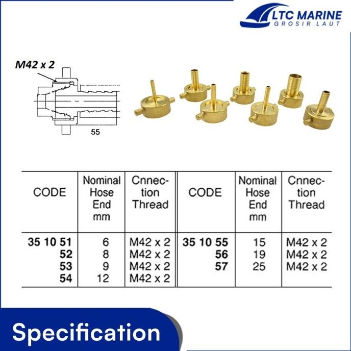 Jual [ITC] IMPA 351056 M42 X 2 CONNECTOR AIR HOSE COUPLING BRASS 19MM ...