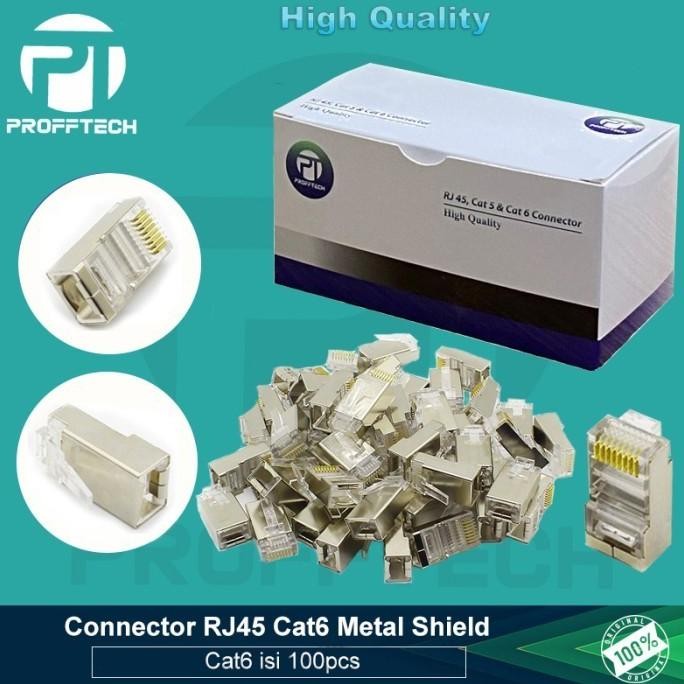 Jual Connector RJ45 Cat6 Metal shield - Konektor RJ45 Cat6 Besi isi 100pcs | Shopee Indonesia