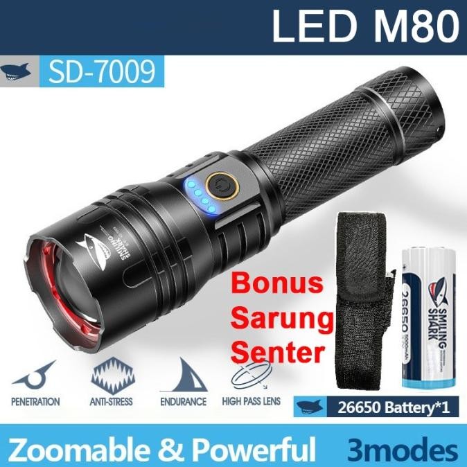 Jual Senter Smiling Shark SD7009 M80 Super Terang Type-C Powerbank | Shopee Indonesia