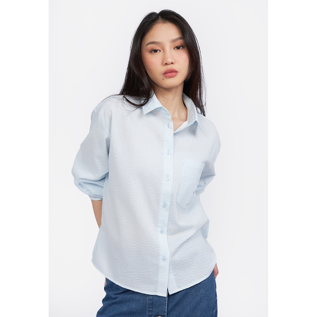 Jual COLORBOX Stripes Textured Long Sleeve Shirt Lt. Blue | Shopee ...