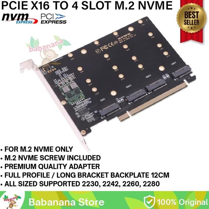 Jual PCIE X16 to M.2 NVME 4 SLOT ADAPTER CONVERTER SSD LONG BRACKET ...