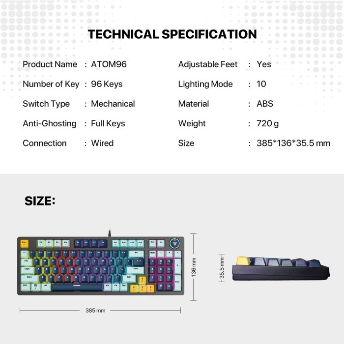 Jual Onlyone Fantech Atom96 MK890 V2 Wired Mechanical Gaming Keyboard Mizu Edition | Shopee ...