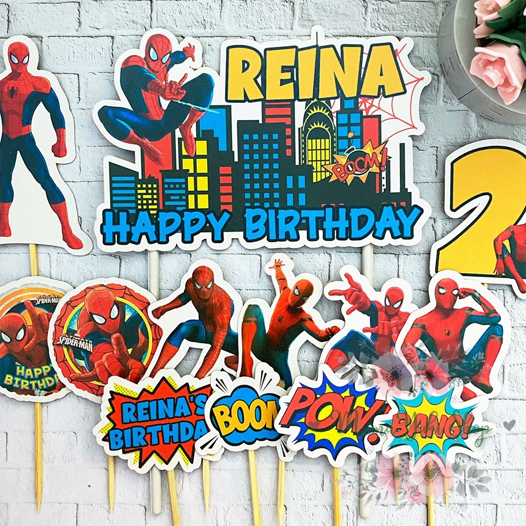 Jual Topper Cake Hiasan Kue Ulang Tahun Motif Spiderman Kustom Nama ...