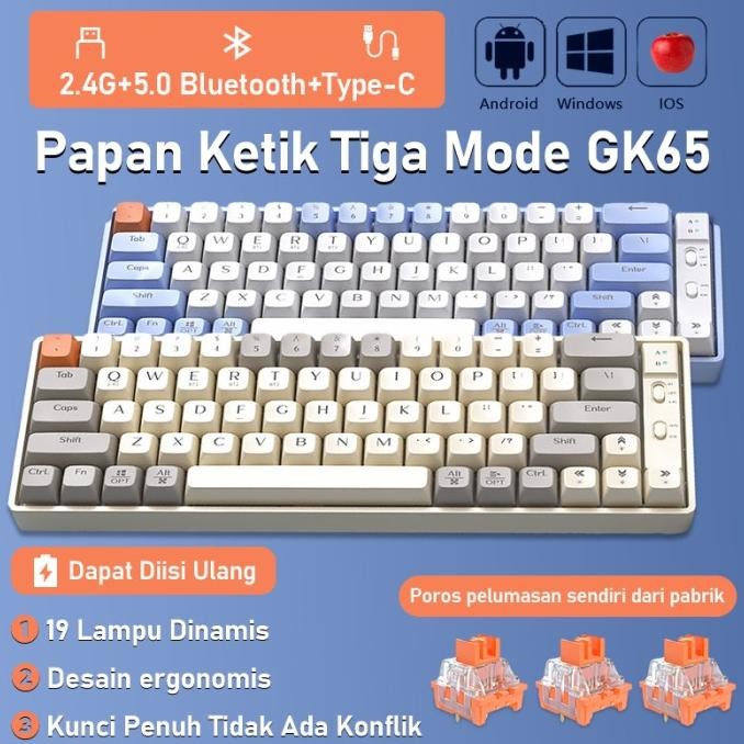 Jual Mechanical keyboard Gaming GK65 Wireless Bluetooth keyboard 5pin ...