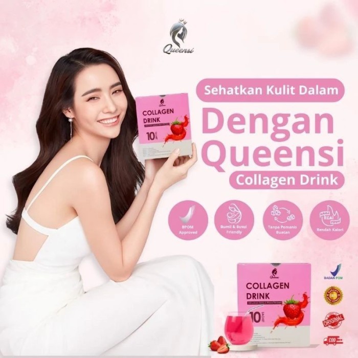 Jual Original Queensi Collagen Drink Strawberry [ Isi 14 ] With Collagen Bovine Peptiplus ...