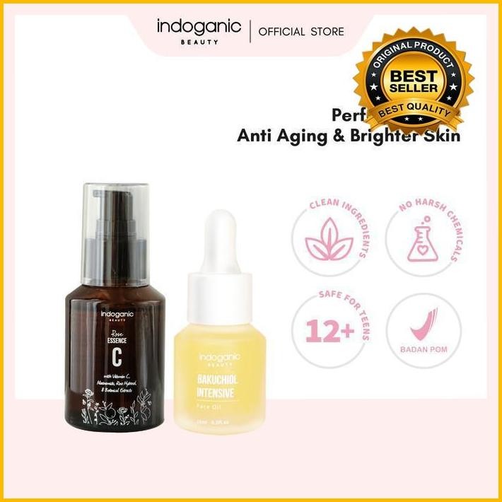 Jual Indoganic Bundle Rose Essence C & Bakuchiol Face Oil New 100 % ...