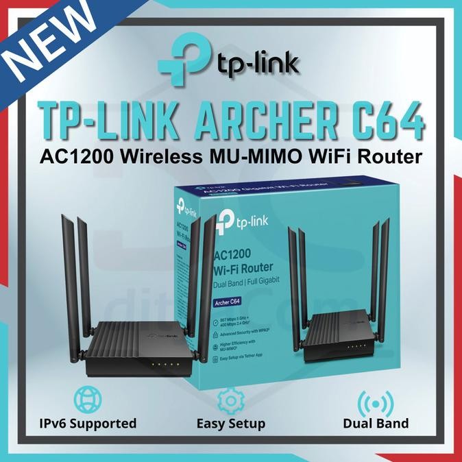 Jual TP-LINK ARCHER C64 AC1200 WIRELESS MU-MIMO Wi-Fi ROUTER | Shopee ...