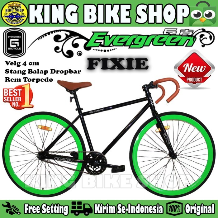 Jual Sepeda FIXIE Fullbike EVERGREEN 700C Stang Balap Dropbar Rem ...