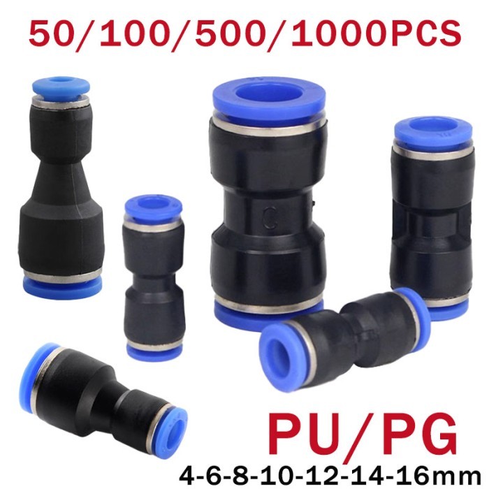 Jual CHROMEE Pu Pneumatic Fittings Connector PG 4 to 6-8-10-12/14mm 16mm Air Hose Tube Push in ...