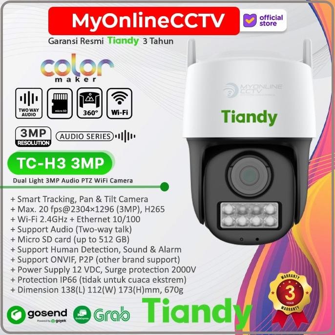 Jual TERSEDIA TIANDY TC-H3 3MP PAN TILT WIFI IP CAMERA CCTV DUAL LIGHT ...