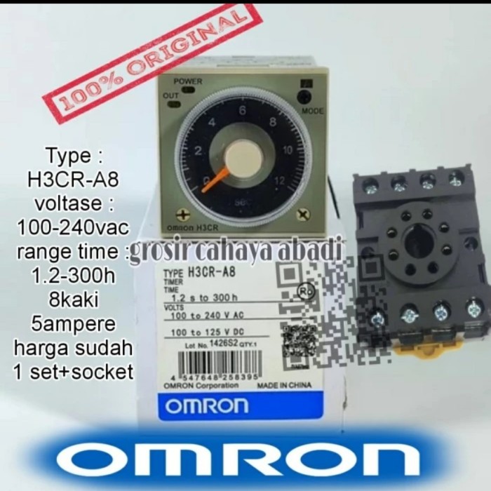 Jual timer omron h3cr-a8 220vac+socket 8kaki original/h3cr a8 220vac | Shopee Indonesia
