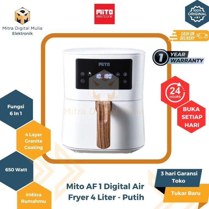 Jual [Cod] Mito Af 1 Digital Air Fryer Low Watt 4 Liter Af1 Wood Putih ...