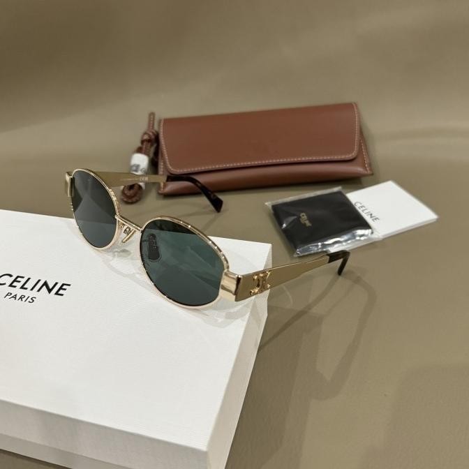Jual Celine Triomphe 01 Metal Sunglasses Green Gold Lisa Blackpink ...