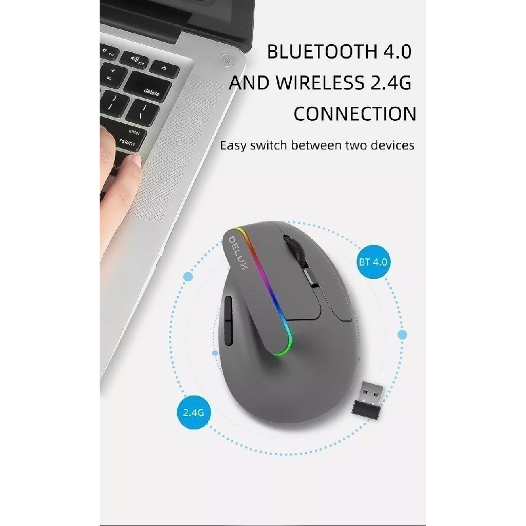 Jual DELUX M618DB - Wireless Ergonomic Vertical Mouse - Dual Mode Version | Shopee Indonesia