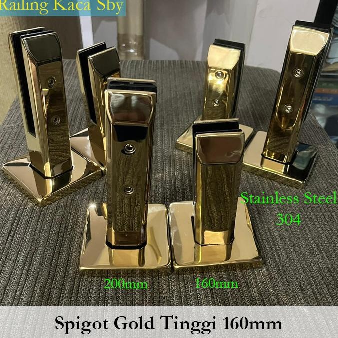 Jual Baru Spigot Kaki Penjepit Kaca Railing Tangga / Balkon Model Gold ...