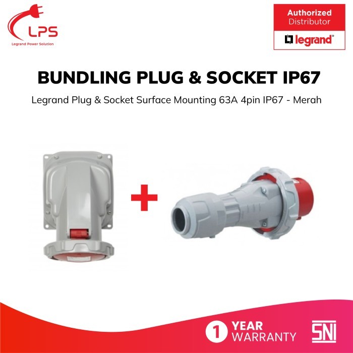 Jual Legrand Plug dan Socket Surface Mounting P17 63A 4 pin IP67 Merah ...