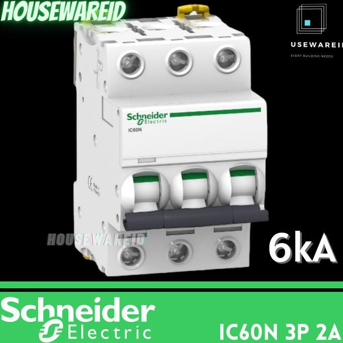 Jual terbaru mcb schneider acti9 ic60n 3 phase 2 ampere original sni, 3p 2a 3 pole | Shopee ...