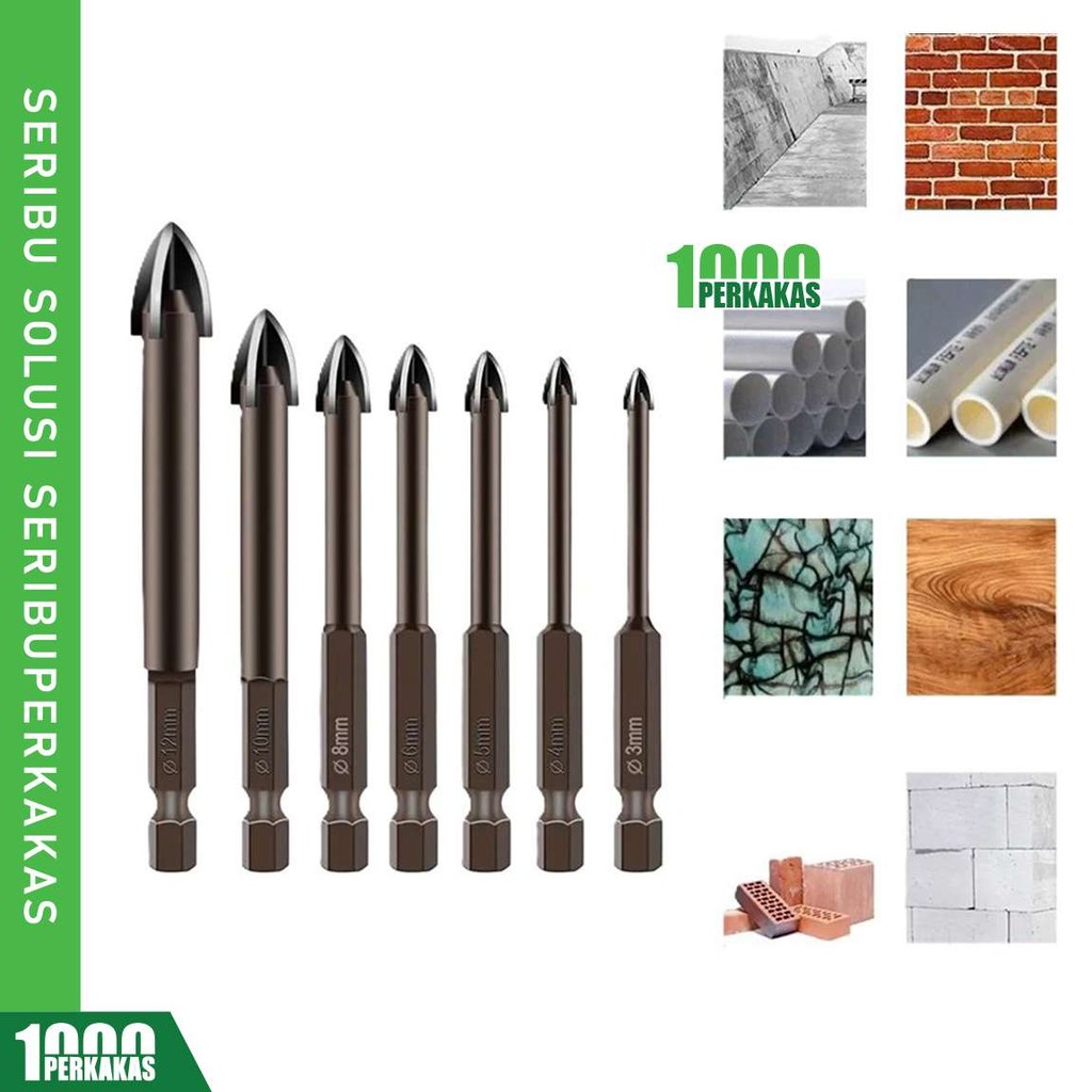 Jual 1P Bor Mata Tombak Silang AH23 / Ubin Keramik Bahan Karbida Drill ...