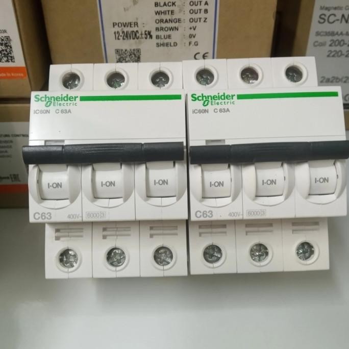 Jual terbaru mcb schneider ic60n 3p 63a 3phase 6ka a9f74363 miniatur circuit 3pole | Shopee ...