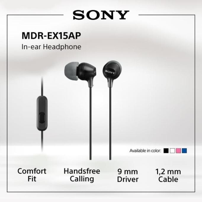 Jual Sony Mdr-Ex15Ap Black In Ear Earphone With Mic / Ex15Ap / Ex-15Ap ...