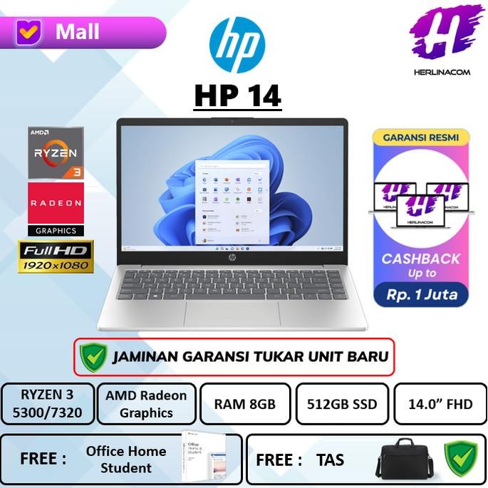 Jual Hp 14 Amd Ryzen 3 5300U Ram 16Gb 512Gb Ssd Win 11 + Office Ori ...
