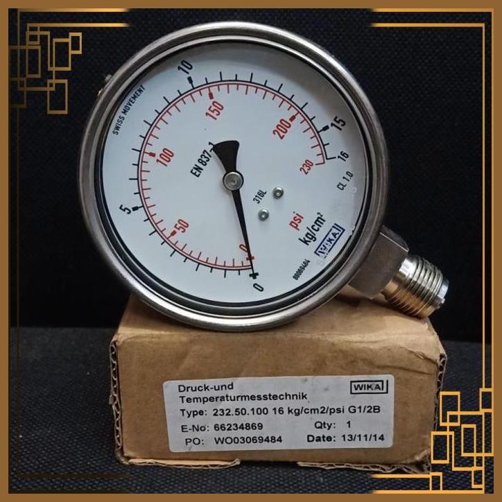 Jual [SRB] Pressure Gauge WIKA diameter 4 inch 16kg Full stainles stell ...