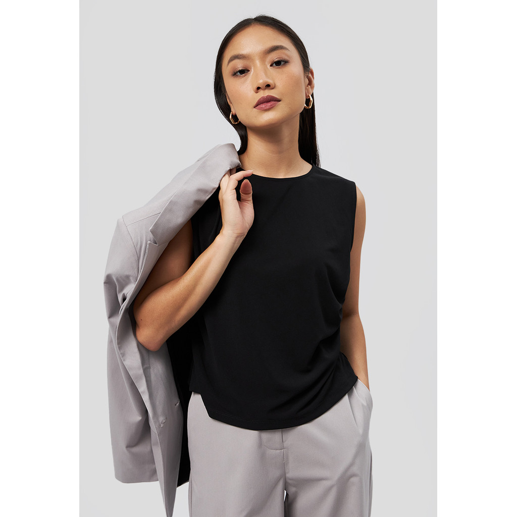 Jual Executive Sleeveless Top with Front Drape Black | Shopee Indonesia