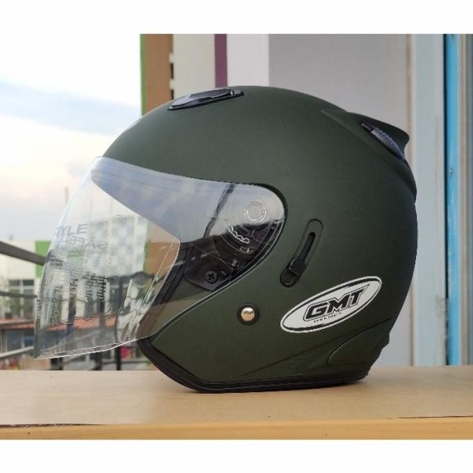 Jual HELM HALF FACE DOUBLE VISOR||GMT BLACK DOFF ORIGINAL||HELM MOTOR ...