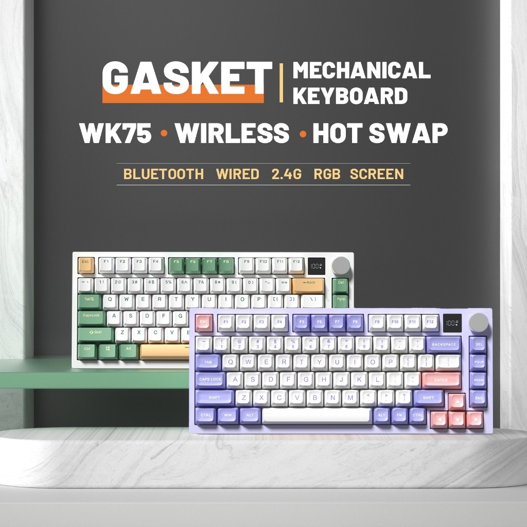 Jual Weikav WK75 Keyboard Mekanik Nirkabel Dengan Layar RGB Gasket Mount Hot Swappable Wired ...