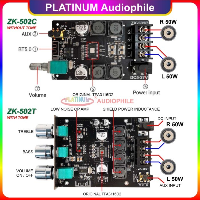 Jual Tpa3116 Bluetooth Amplifier Class D 2X50W Class D Amplifier Zk ...