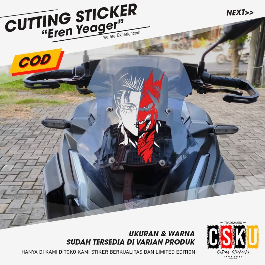 Jual Cutting Stiker Eren Yeager Variasi Motor Mobil Sticker Visor Anime ...