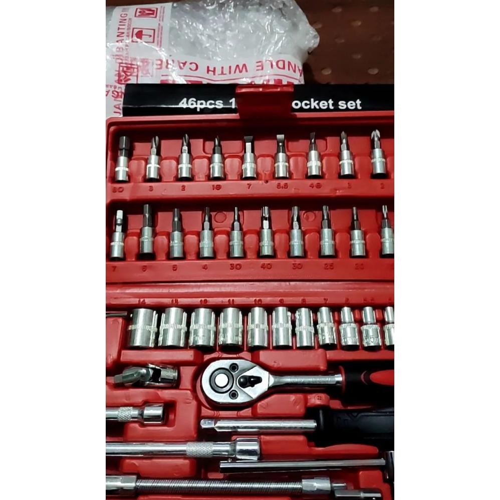 Jual Hot Real Pict Alat Sockettools 46 Pcs / Kunci Socket 46 Pcs 1/4" + Obeng Shock Tool Kit Set ...