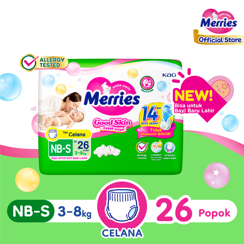 Jual Merries Good Skin Pants Popok Bayi NB-S (3- 8kg) Isi 26 Buah | Shopee Indonesia