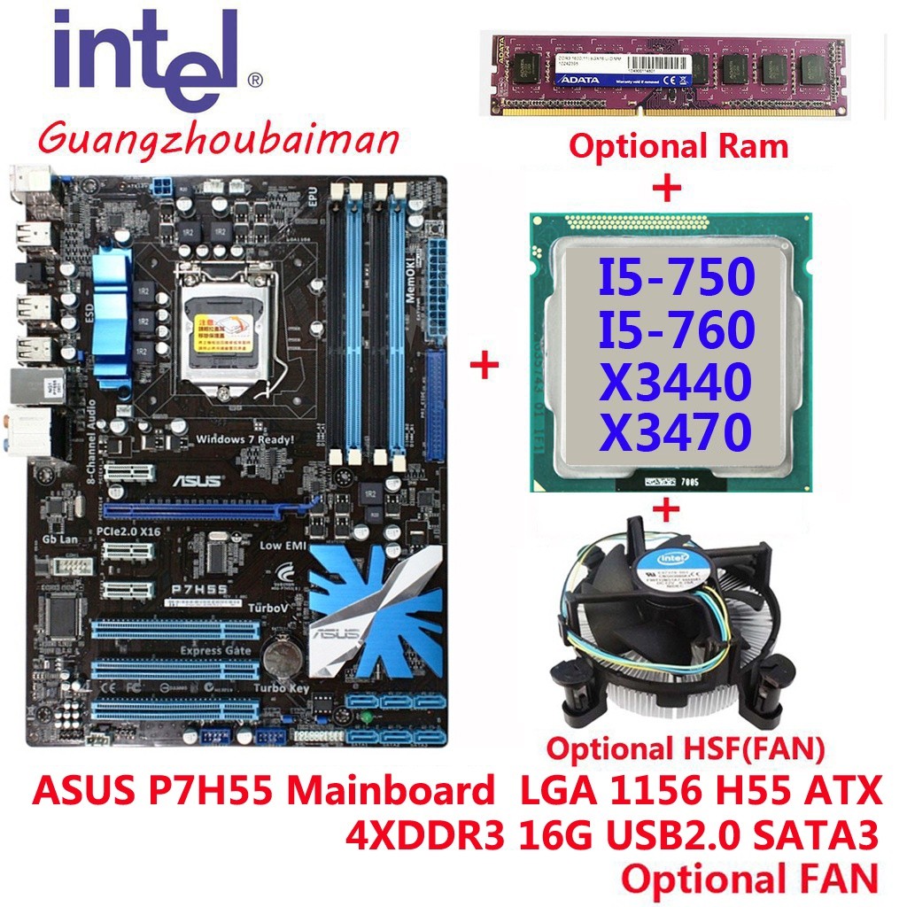 Jual Motherboard ASUS P7H55 bekas LGA 1156 H55 DDR3 ATX + Prosesor LGA ...
