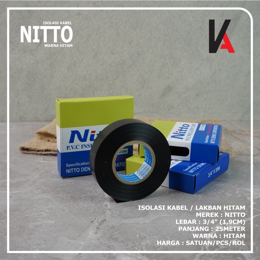 Jual ISOLASI NITTO LISTRIK ORIGINAL TAPE HITAM PVC KABEL NITO 3/4" 25M ...