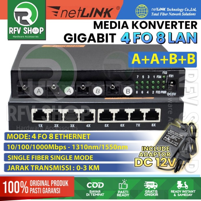 Jual GIGABIT MEDIA CONVERTER 4 FO 8 LAN FIBER OPTIK SWITCH KONVERTER HTB | Shopee Indonesia
