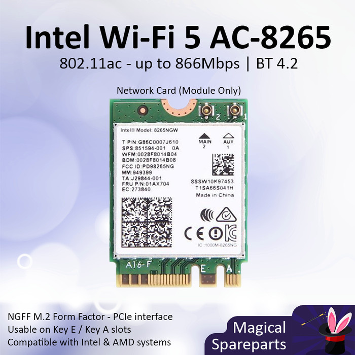 Jual INTEL WI-FI 5 AC 8265 NGFF M.2 WIRELESS NETWORK CARD WIFI BT ...