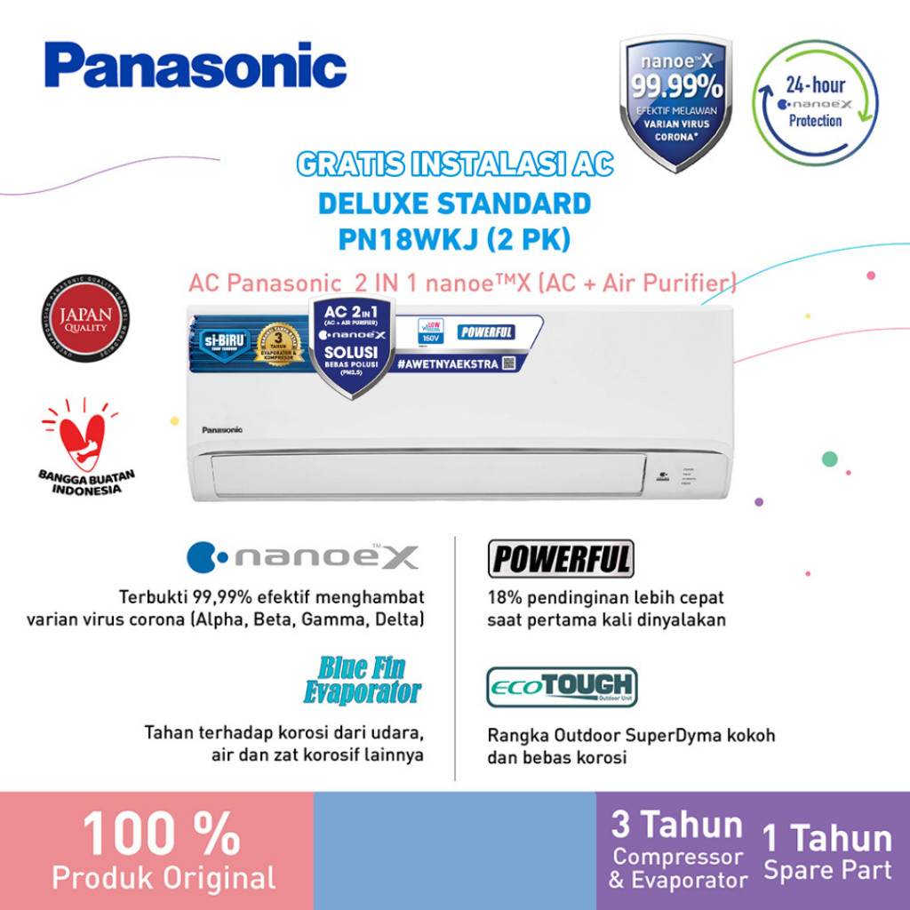 Jual Panasonic CS/CU-PN18WKJ AC & Purifier - Low Voltage + Nanoe-X [2 PK] | Shopee Indonesia