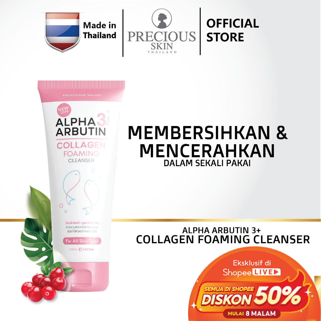 Jual Precious Skin Thailand Alpha Arbutin 3+++ Collagen Foaming Face Cleanser/Sabun Wajah ...