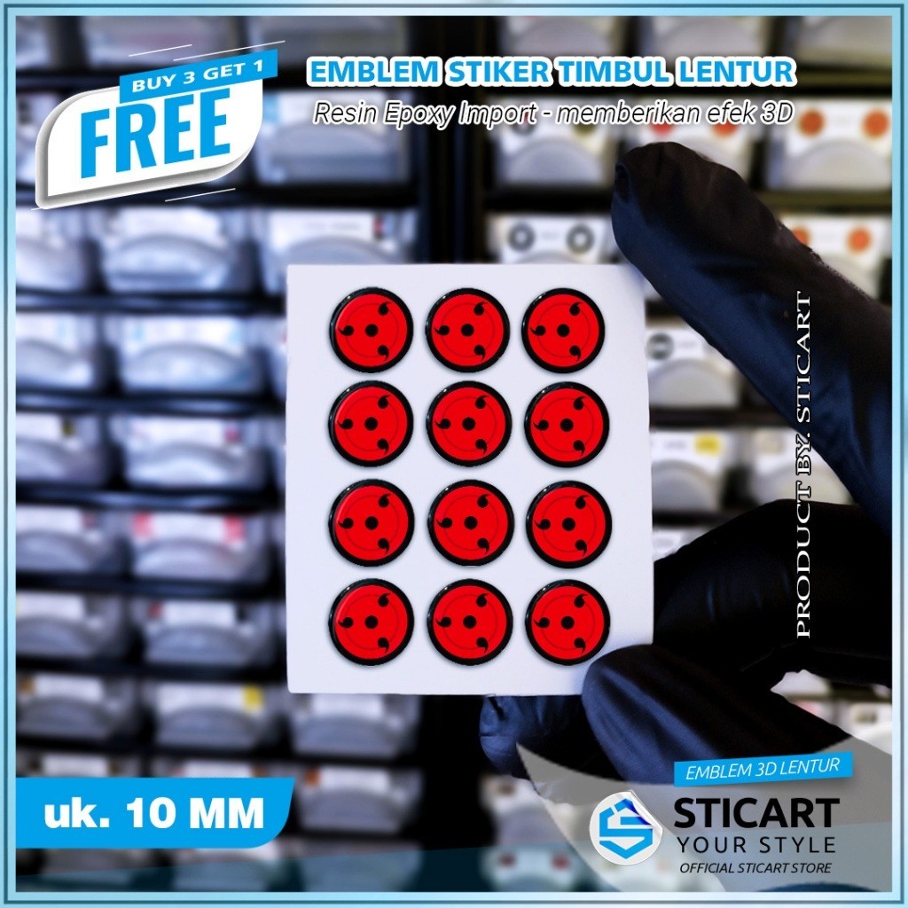 Jual EMBLEM SHARINGAN TIGA TOMOE TIMBUL 12Pcs STIKER MOTOR 10 MM EMBLEM ...