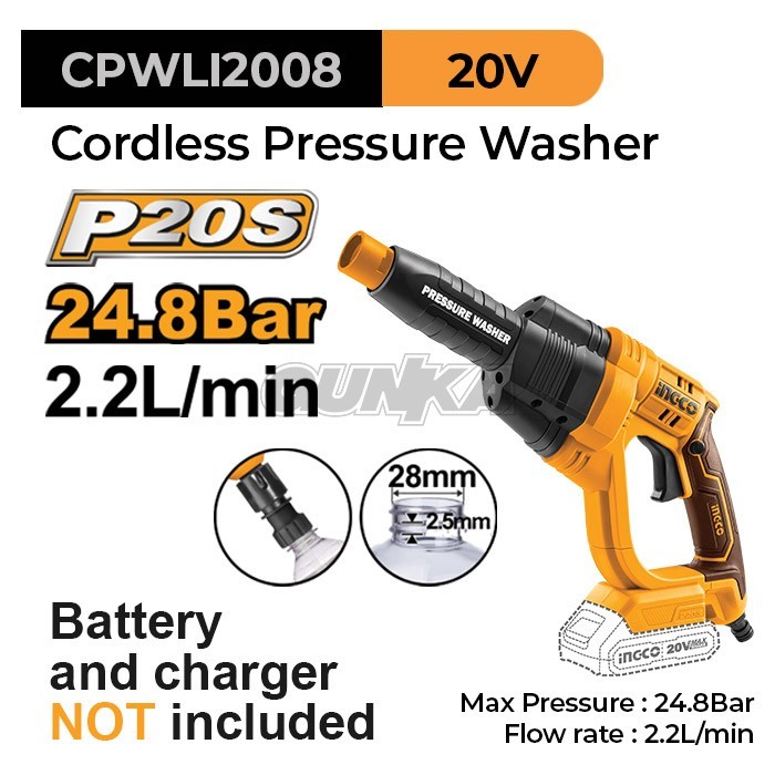 Jual P20S Cordless Pressure Washer (24 Bar) INGCO CPWLI2008 Mesin Jet ...