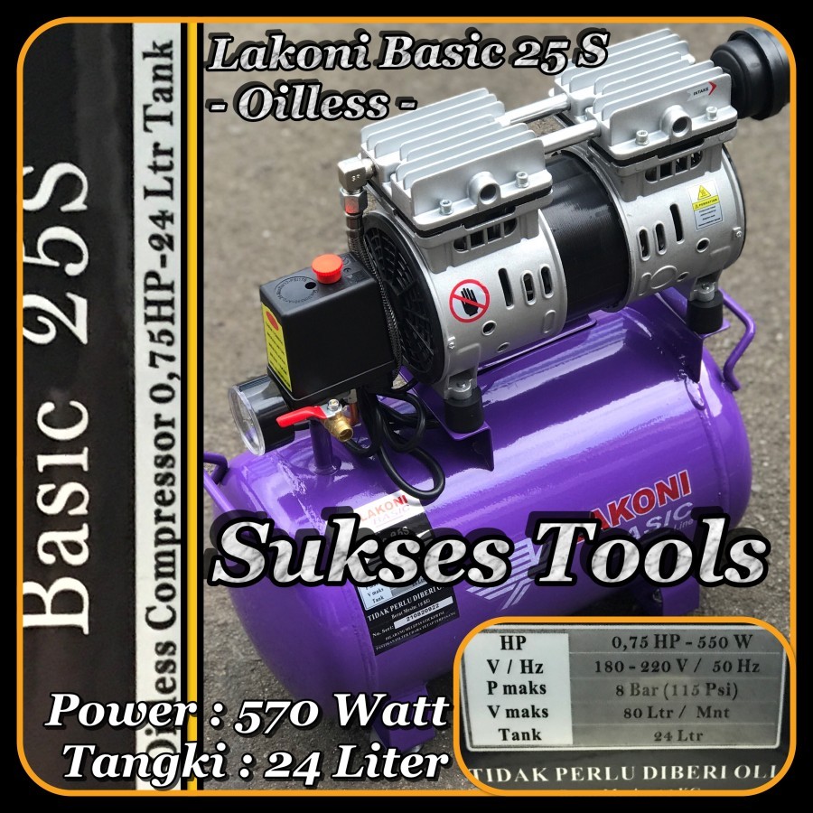 Jual Kompressor Angin Lakoni 3/4 HP Kompressor Oilless Silent Tangki ...