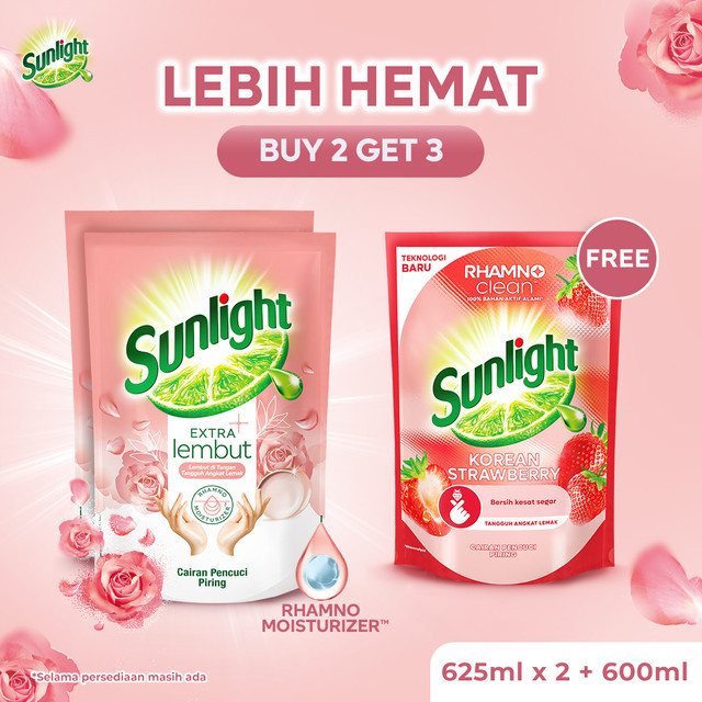 Jual Buy 2 Sunlight Extra Lembut 625ml free Sunlight Korean Strawberry 600ml | Shopee Indonesia
