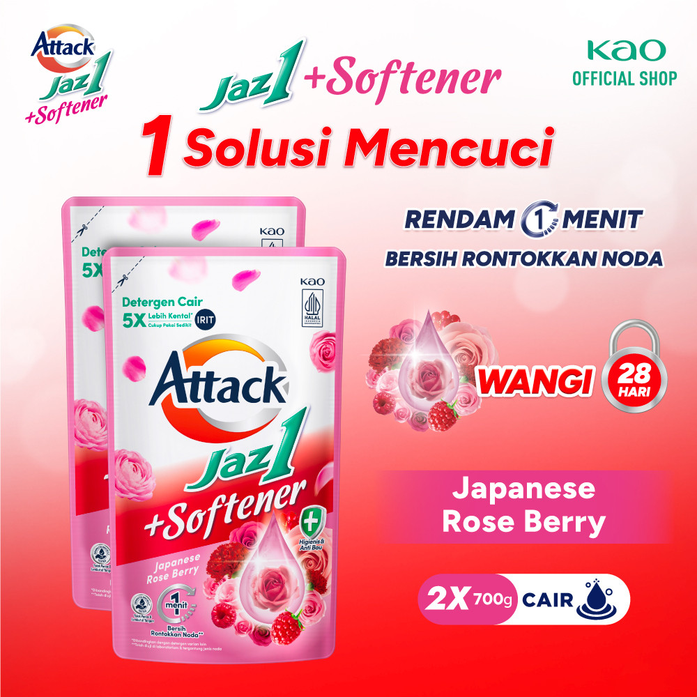 Jual Attack Jaz1 Deterjen Cair + Softener Sabun Cuci Baju Japanese Rose Berry 700g X2 | Shopee ...