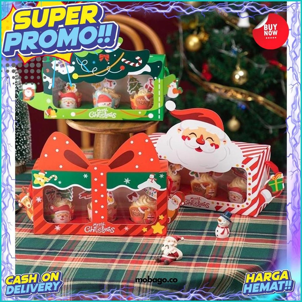 Jual Paperbox Cupcake Kotak Ivory Dus Kue Pudding Lubang Tema Christmas ...